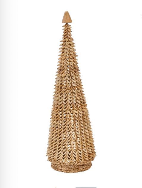 Hand-Woven Buri Palm Cone Tree w/ Wood Bead, Natural | My Cozy Little ...